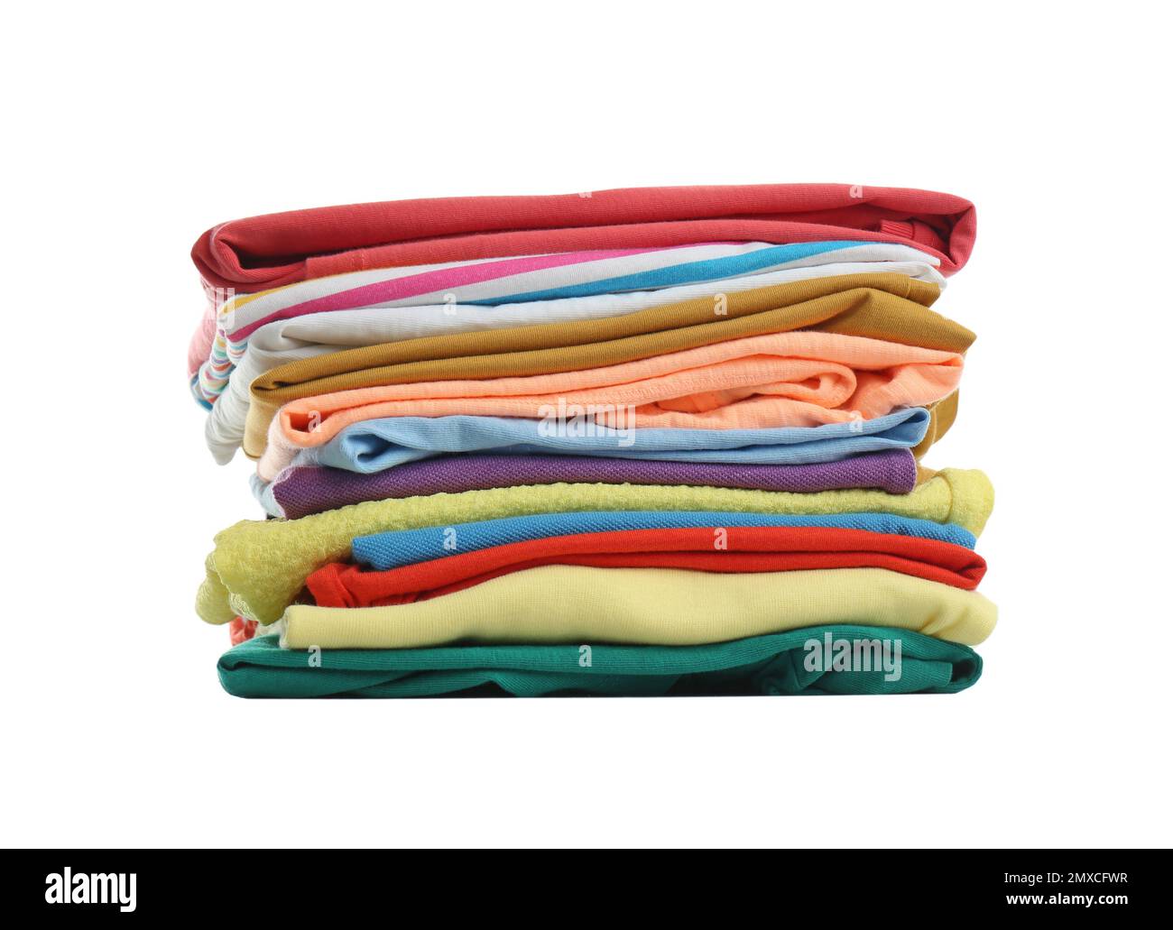 Stack of folded clothes isolated on white Stock Photo - Alamy