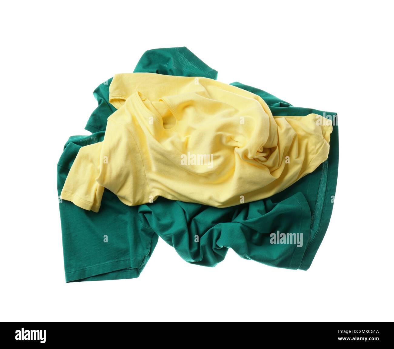 Rumpled shirts isolated on white. Messy clothes Stock Photo - Alamy