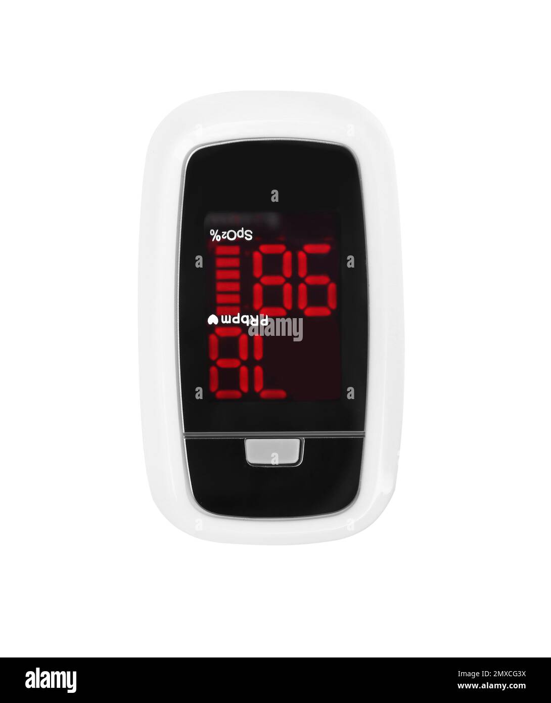 Modern fingertip pulse oximeter isolated on white, top view Stock Photo ...