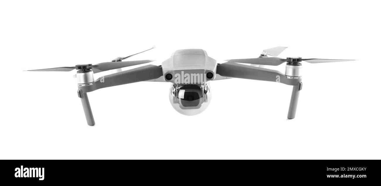 Modern drone with camera isolated on white Stock Photo - Alamy