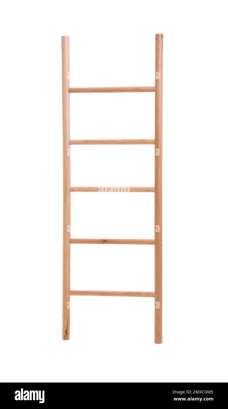 Modern wooden ladder isolated on white. Construction tool Stock Photo ...
