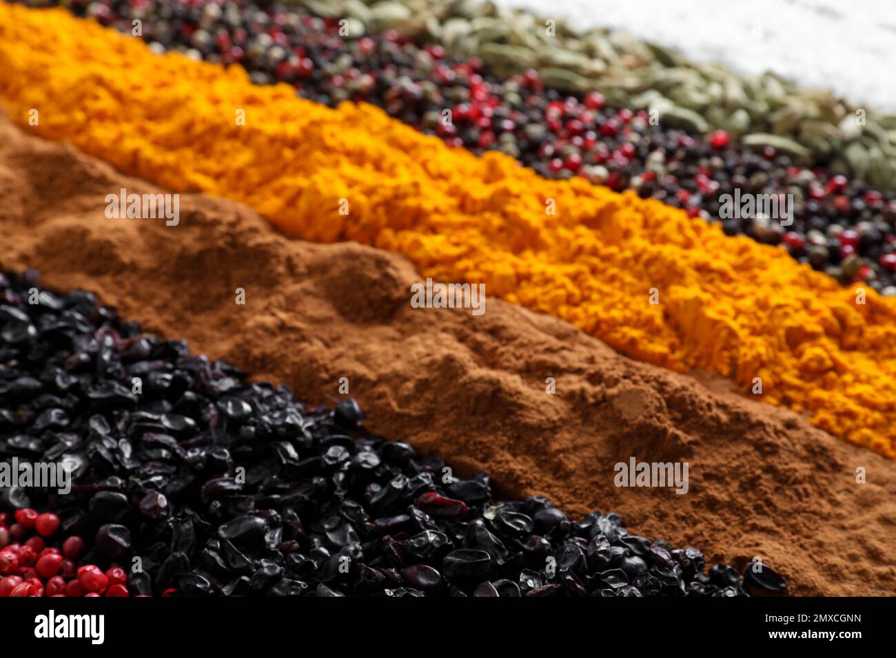 Many different spices as background, closeup view Stock Photo - Alamy