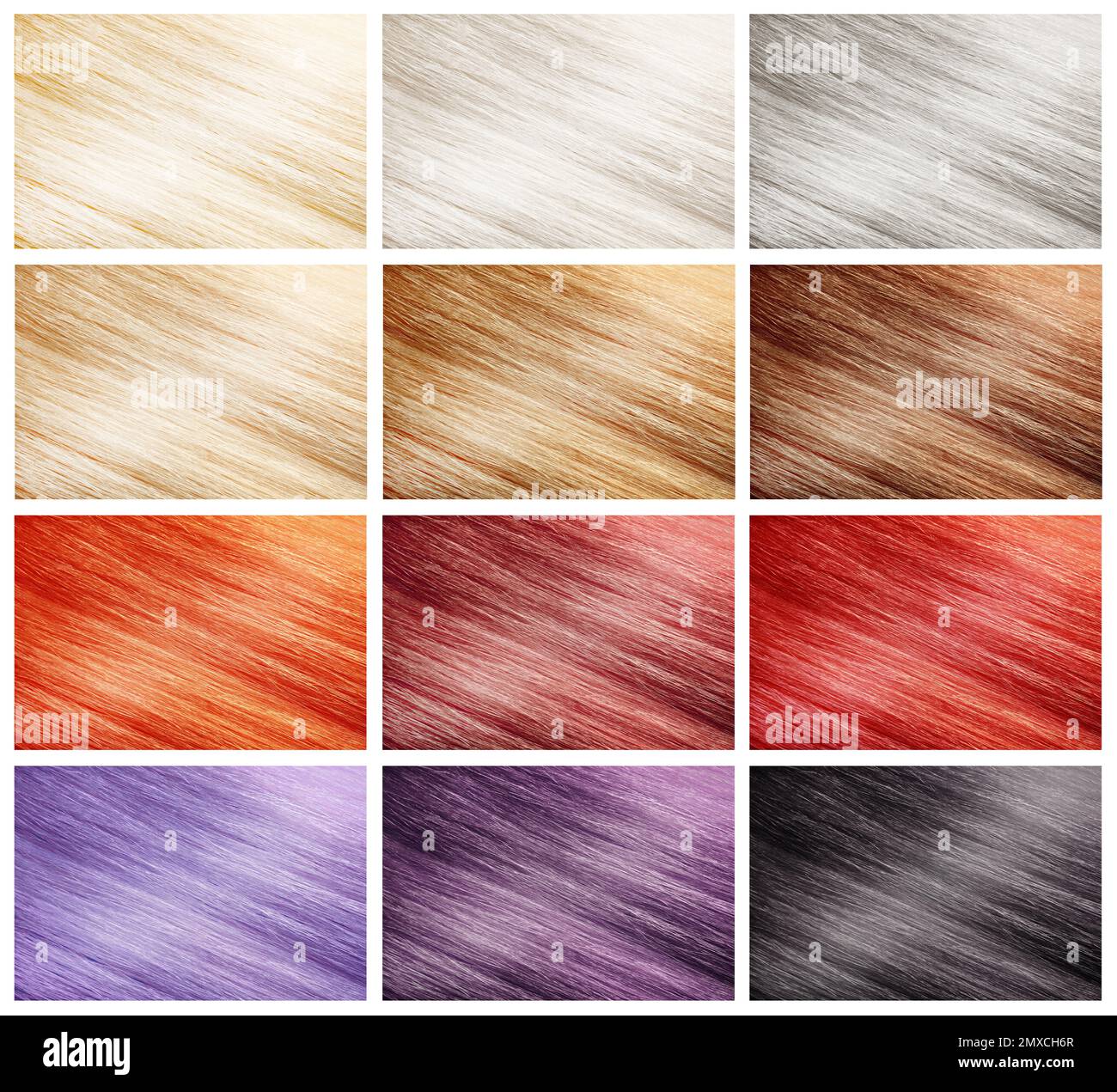 Collage with color hair samples on white background Stock Photo - Alamy