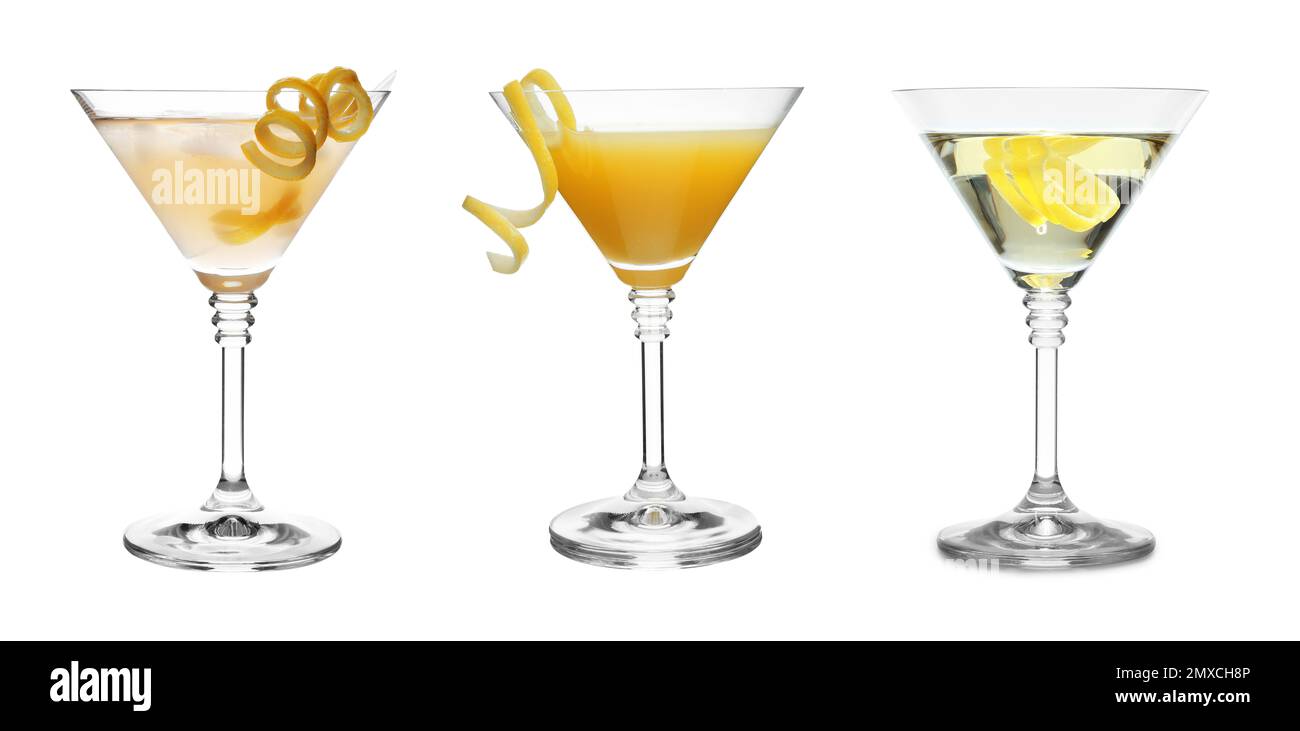 Set with different martini cocktails on white background Stock Photo ...