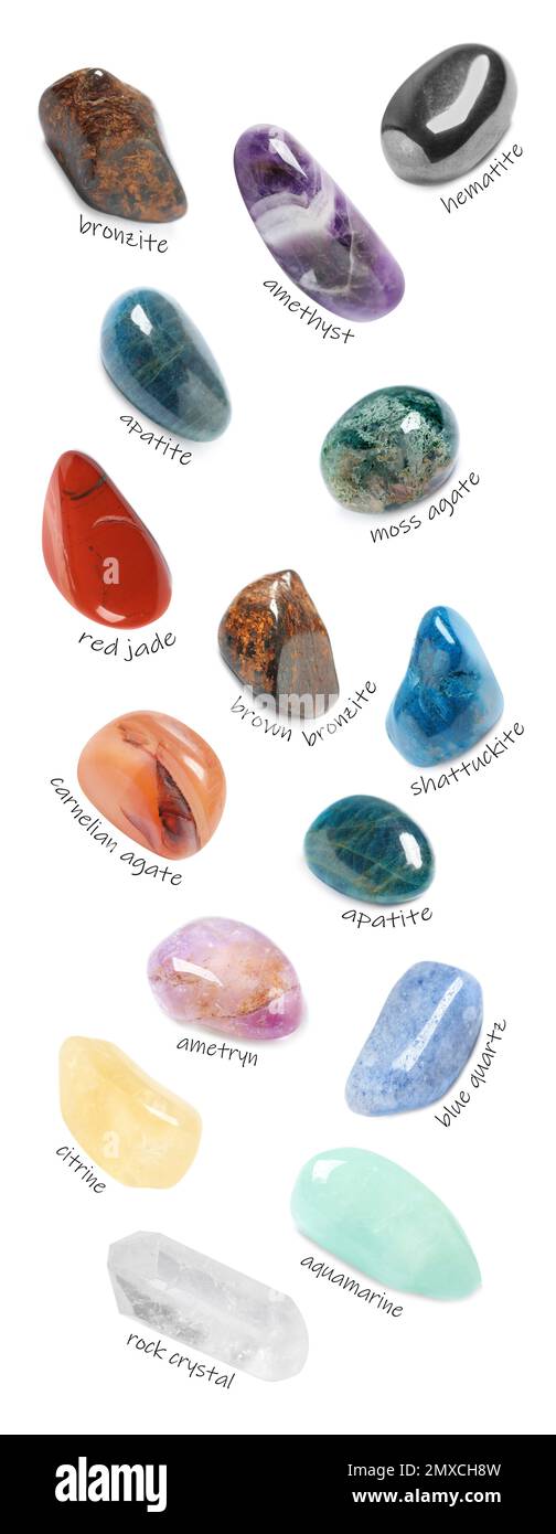 Collection of different gemstones on white background Stock Photo - Alamy