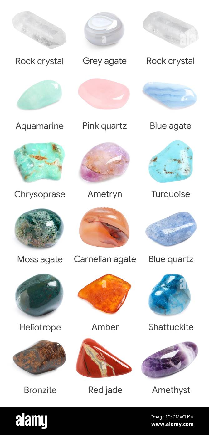 Collection of different gemstones on white background Stock Photo - Alamy