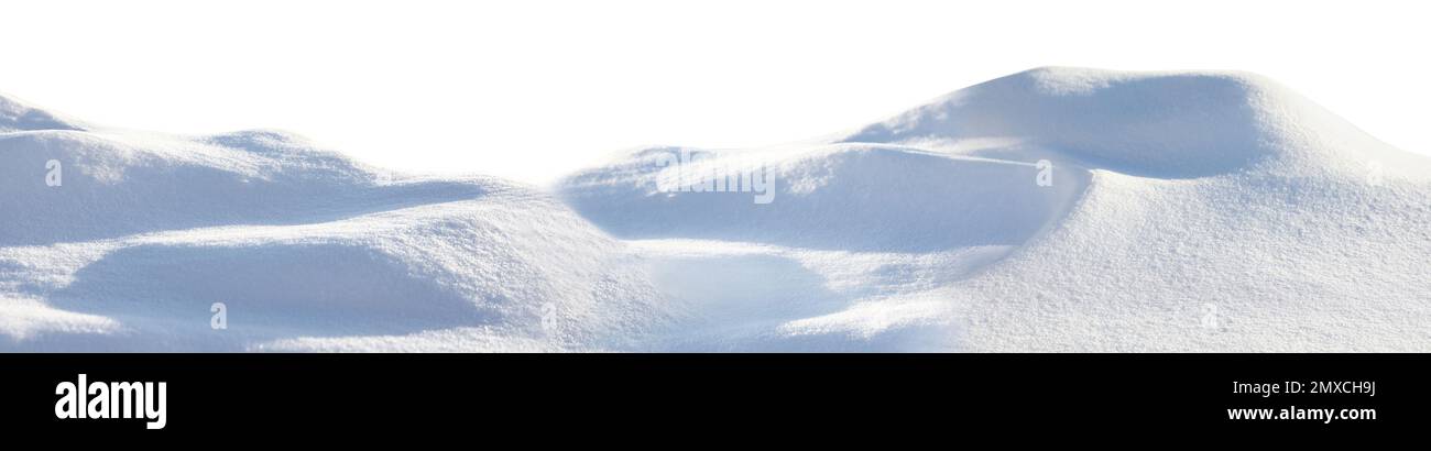 Heap of snow on white background, closeup. Banner design Stock Photo ...