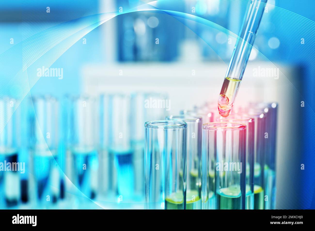 Dripping reagent into test tube with sample at laboratory, closeup ...