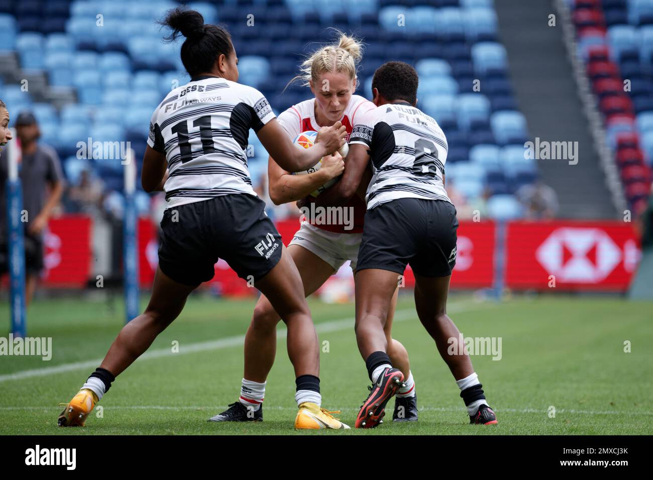 Emma Uren of Great Britain is tackled during the 2023 Sydney Sevens ...