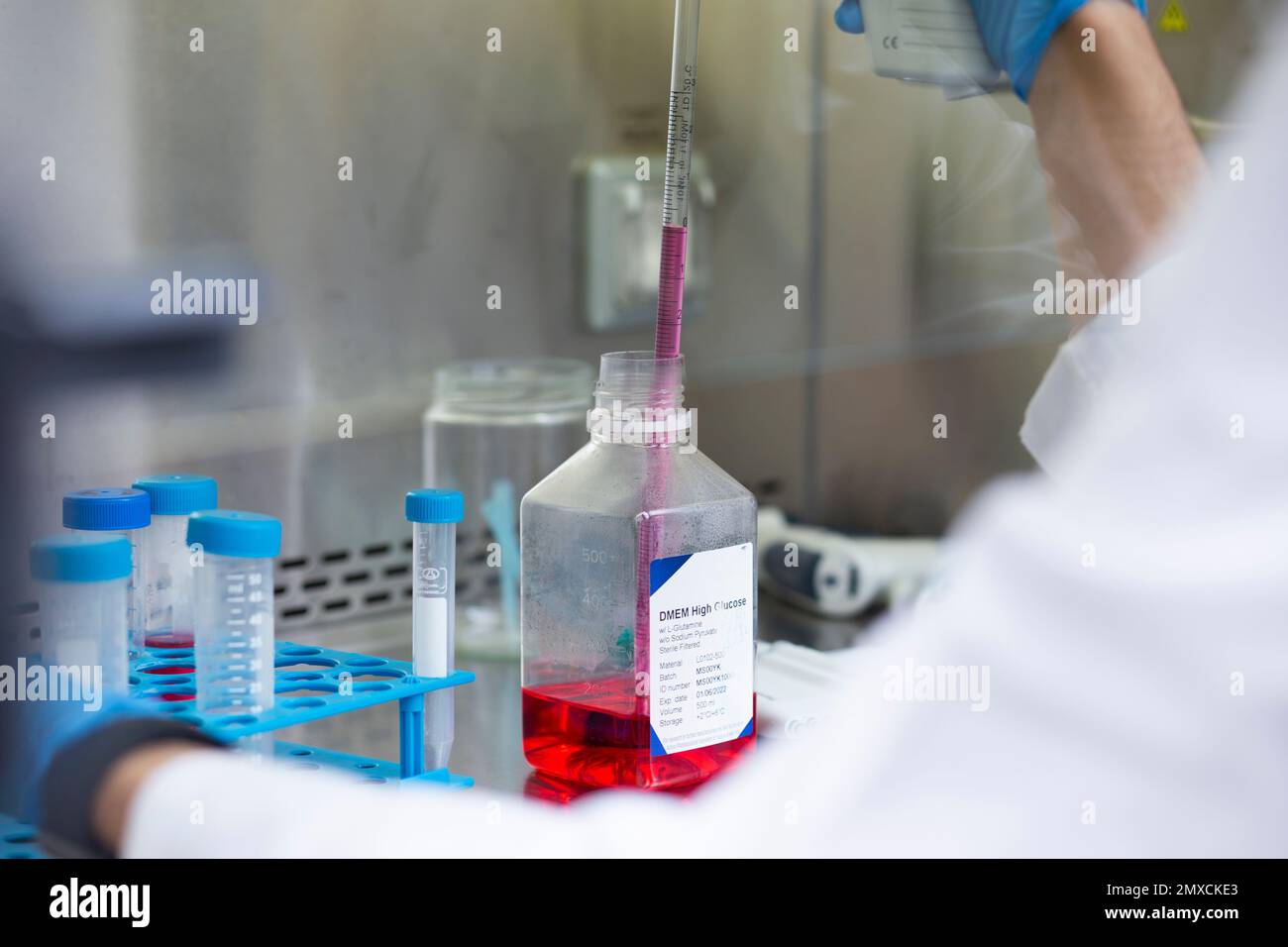 The process of research and chemical experiments with vials and ampules ...
