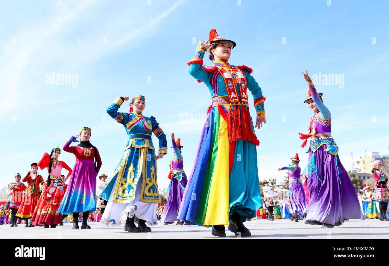 ZHANGYE, CHINA - FEBRUARY 3, 2023 - Players perform Yugu song and dance ...