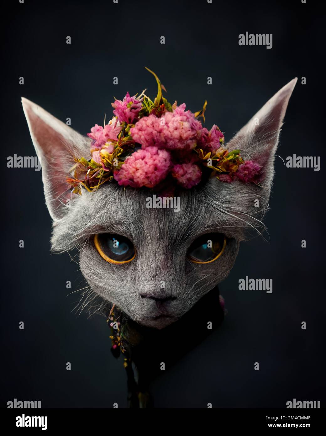 Cat with flowers on the head hi-res stock photography and images - Alamy