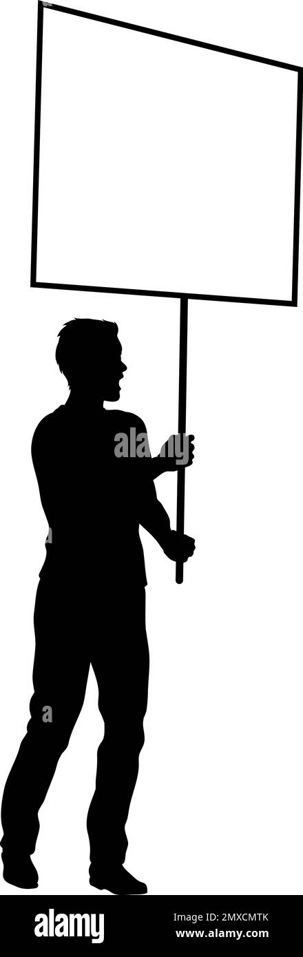 Protest Rally March Picket Sign Silhouette Person Stock Vector Image ...
