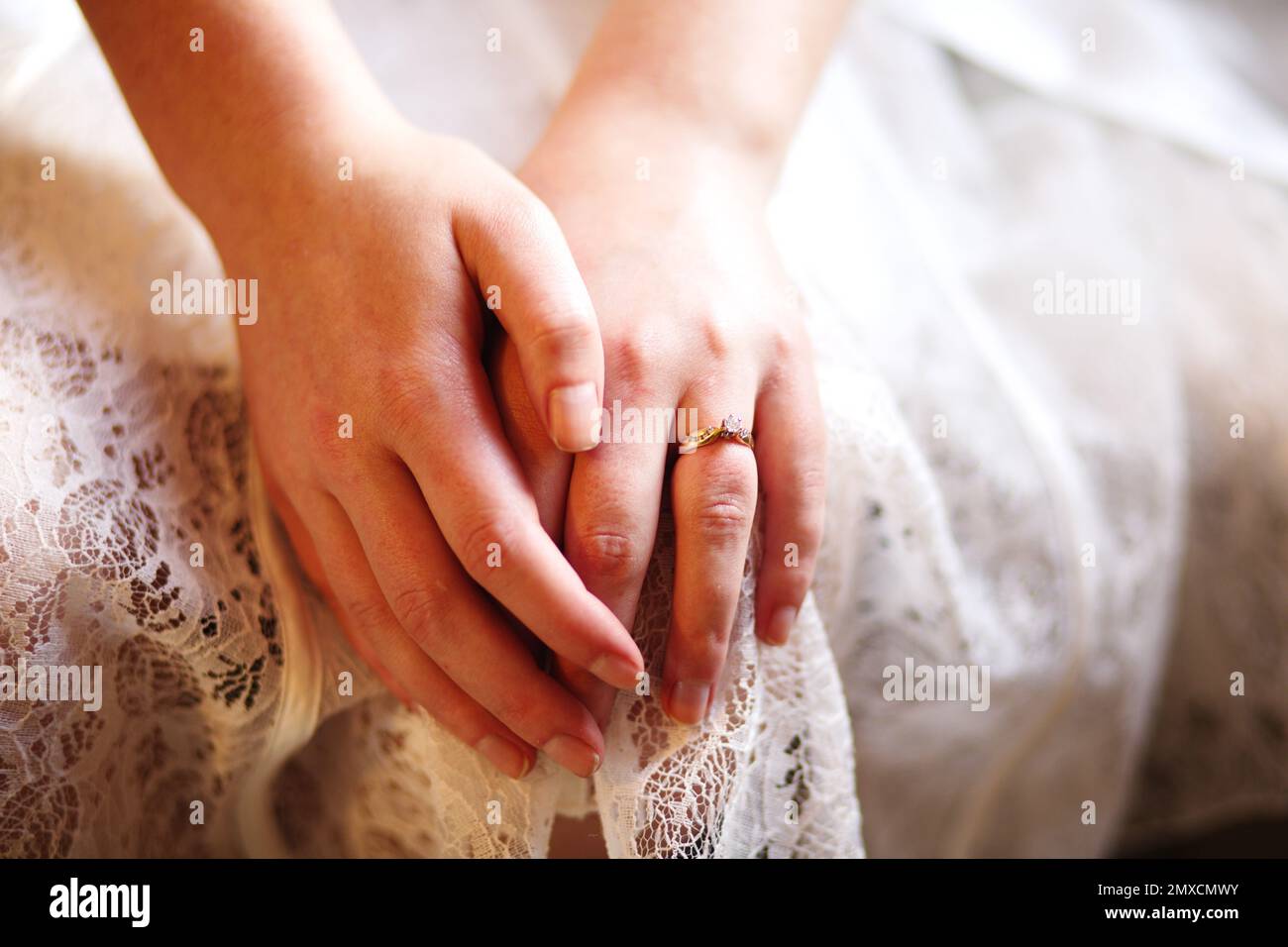 The wedding ring on the finger of the bride Stock Photo - Alamy