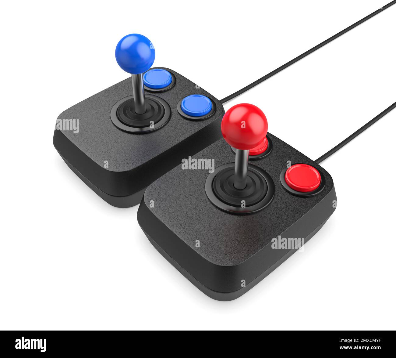 Pair of retro computer joysticks on white background Stock Photo - Alamy
