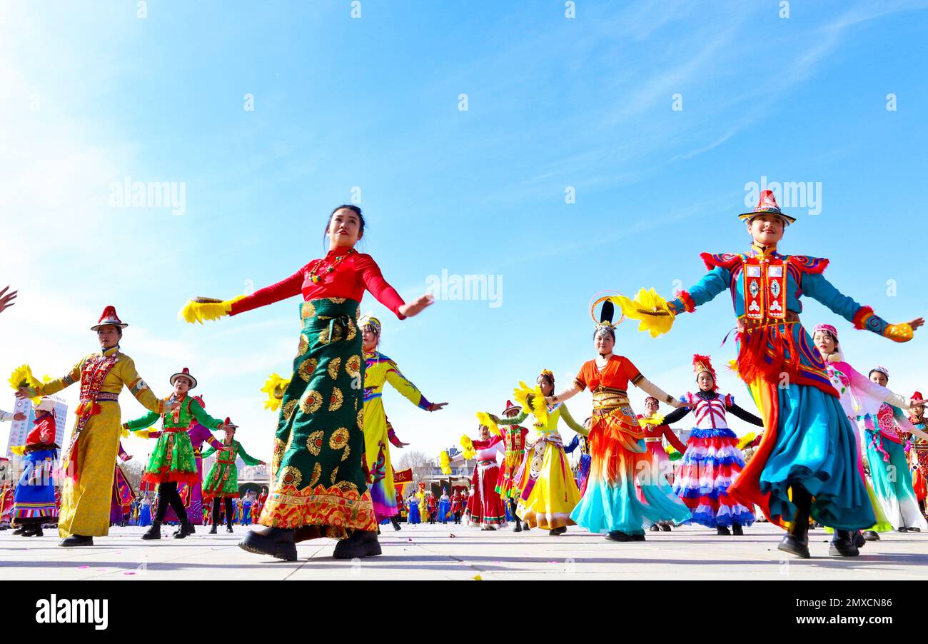 ZHANGYE, CHINA - FEBRUARY 3, 2023 - Players perform Yugu song and dance ...