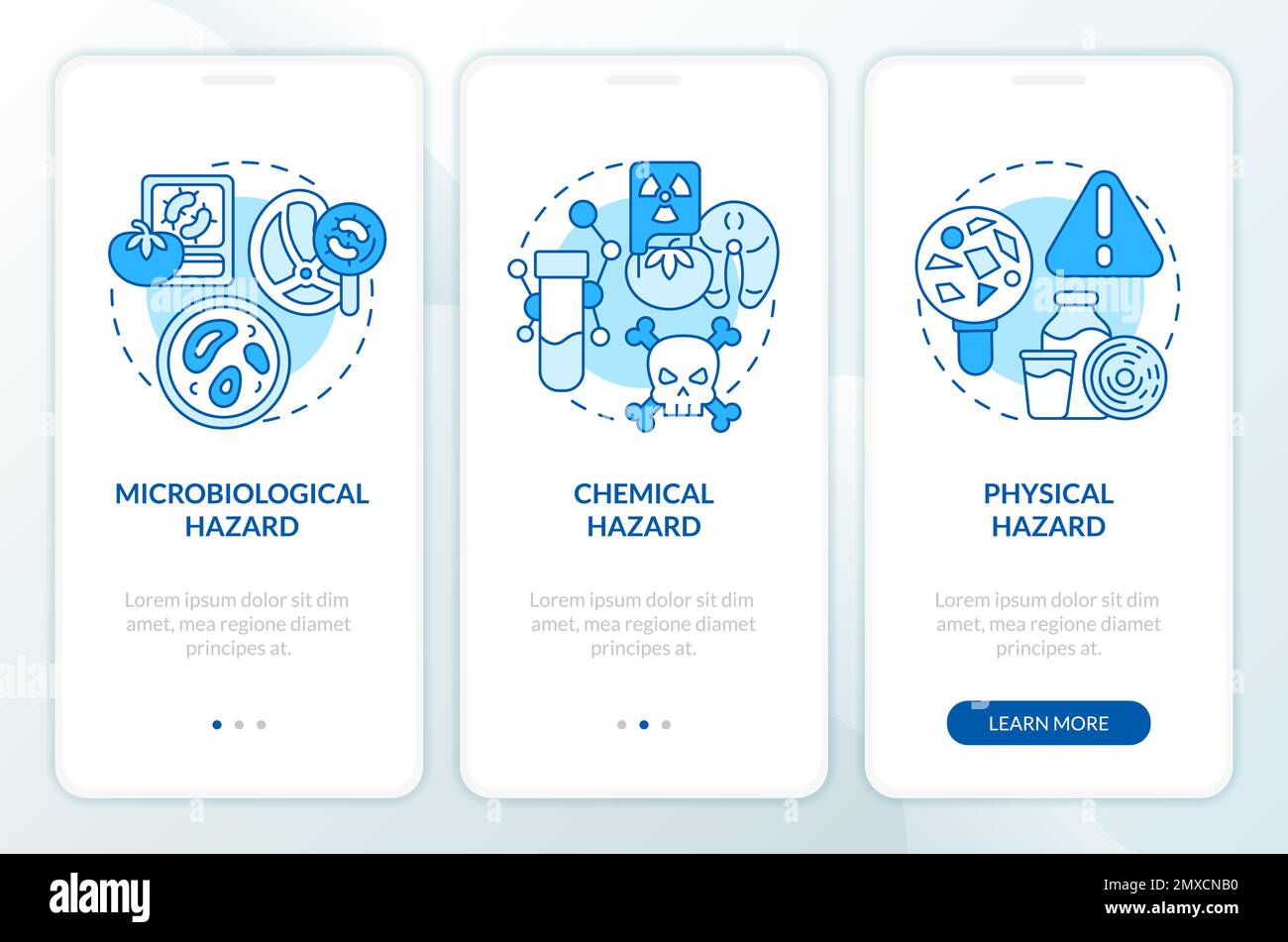 Food safety hazard blue onboarding mobile app screen Stock Vector Image ...