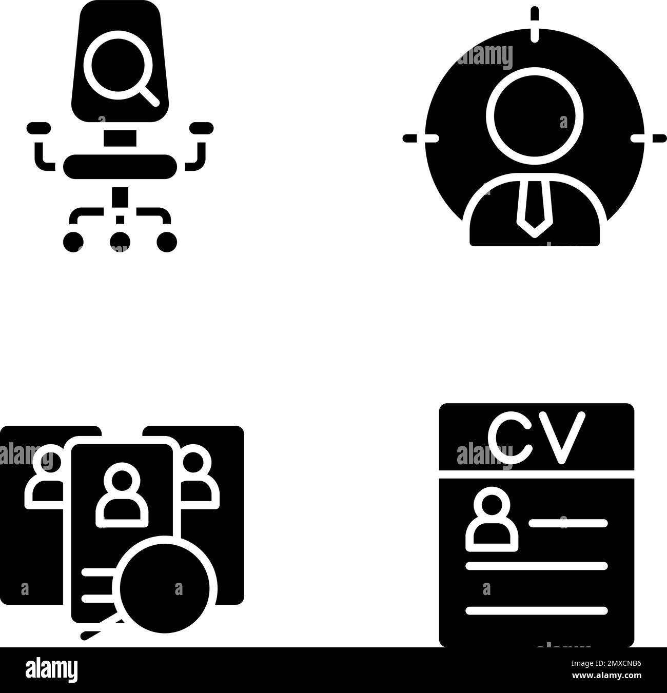 Worker selection process black glyph icons set on white space Stock ...