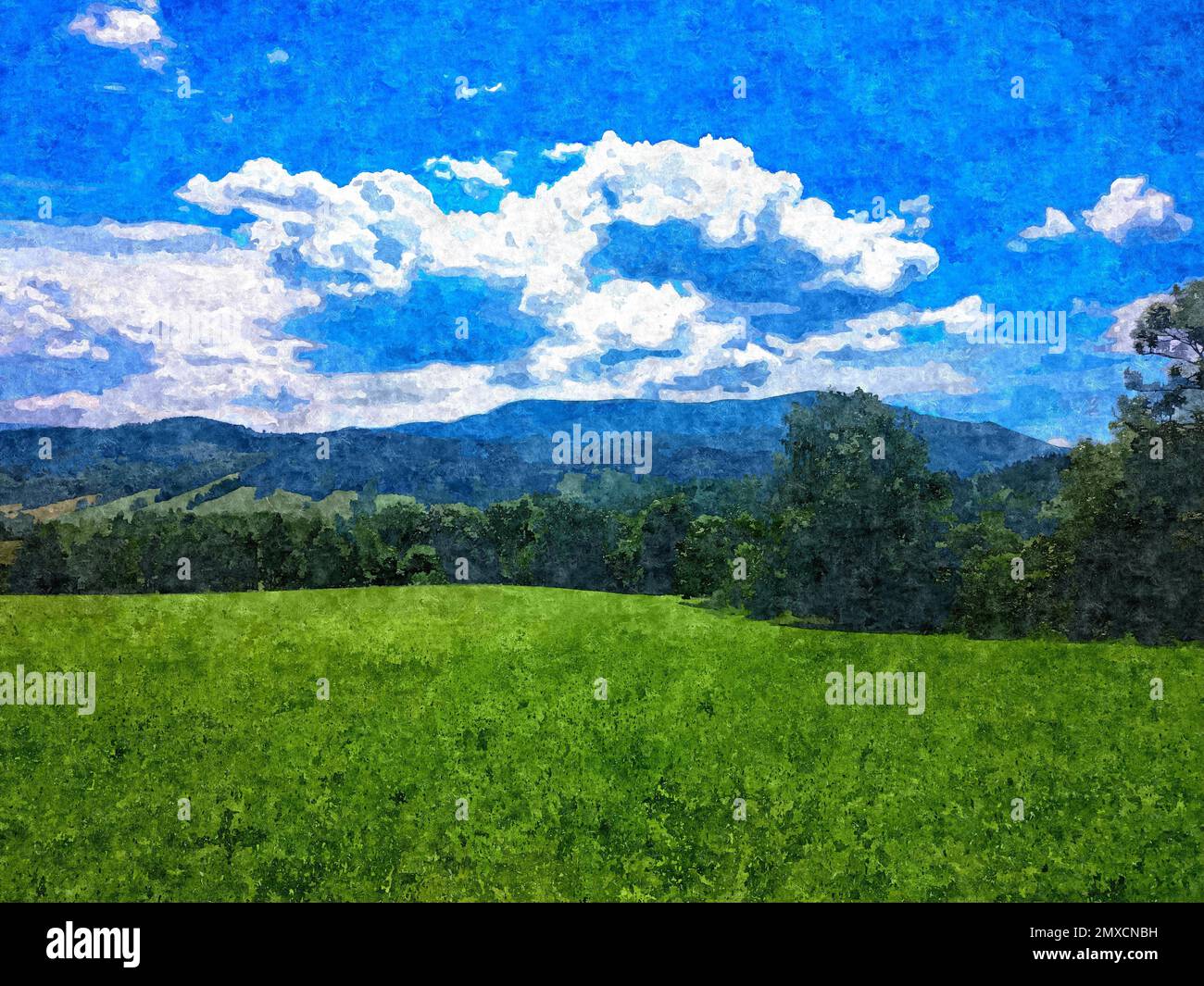 Abstract impressionism. Landscape. Modern painting. Hand-drawn ...