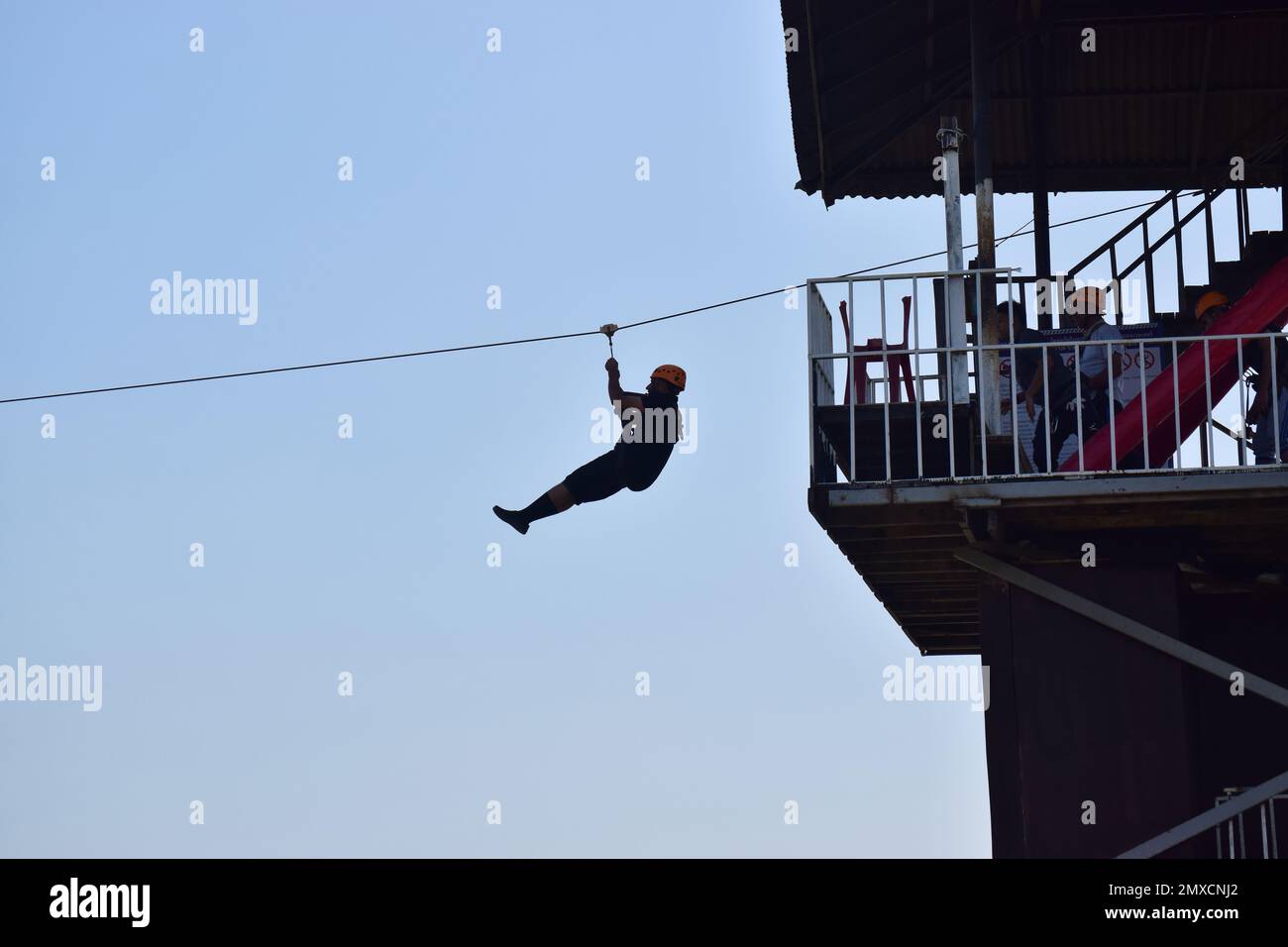 zip line, jumpwire rope climb, business, businessman, concept, sky ...
