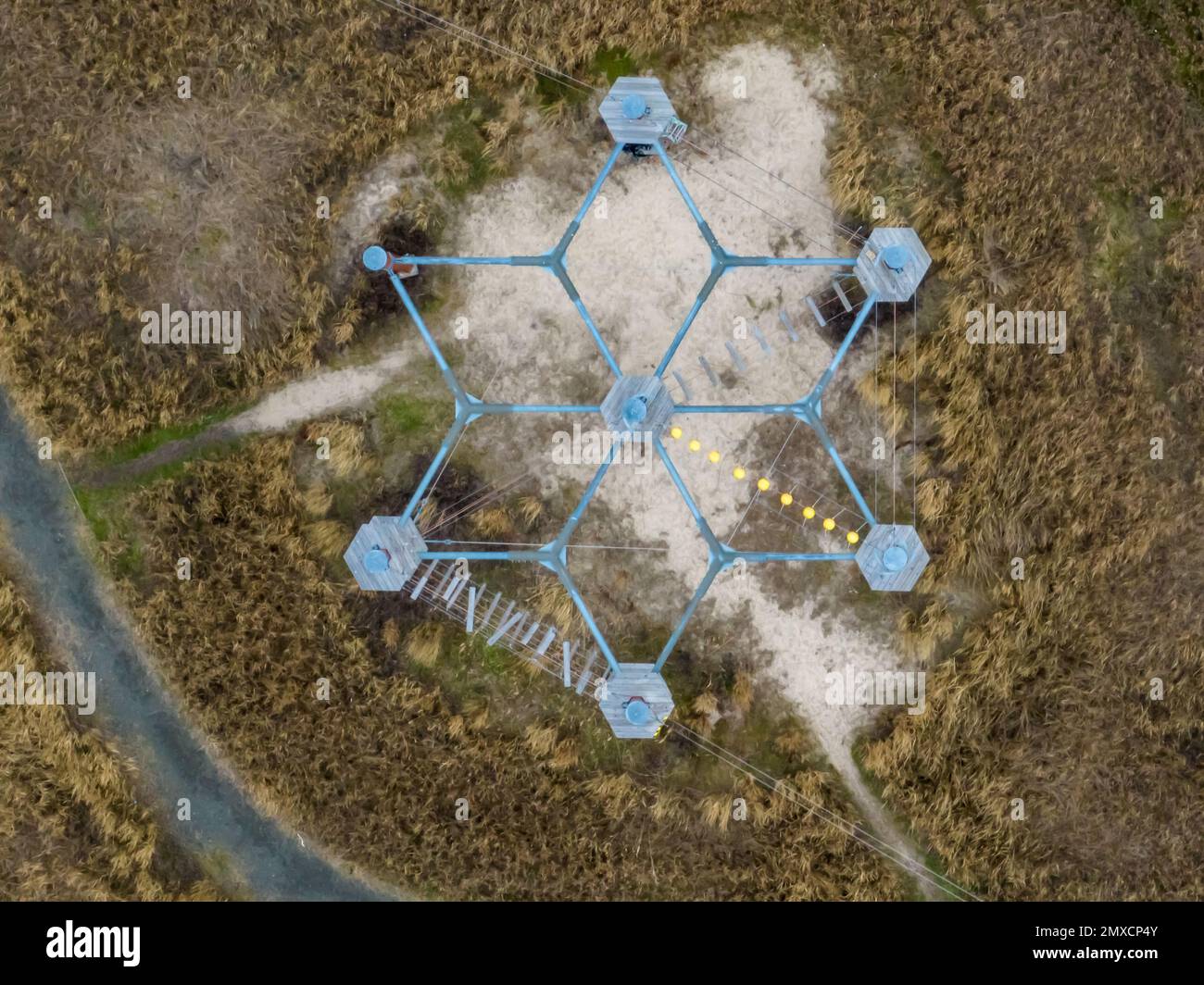 An aerial top view of unique patterns of the climbing equipment at the ...