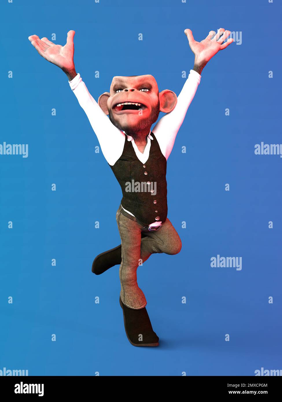 3D-illustration of a cute and funny human cartoon monkey animal in a ...