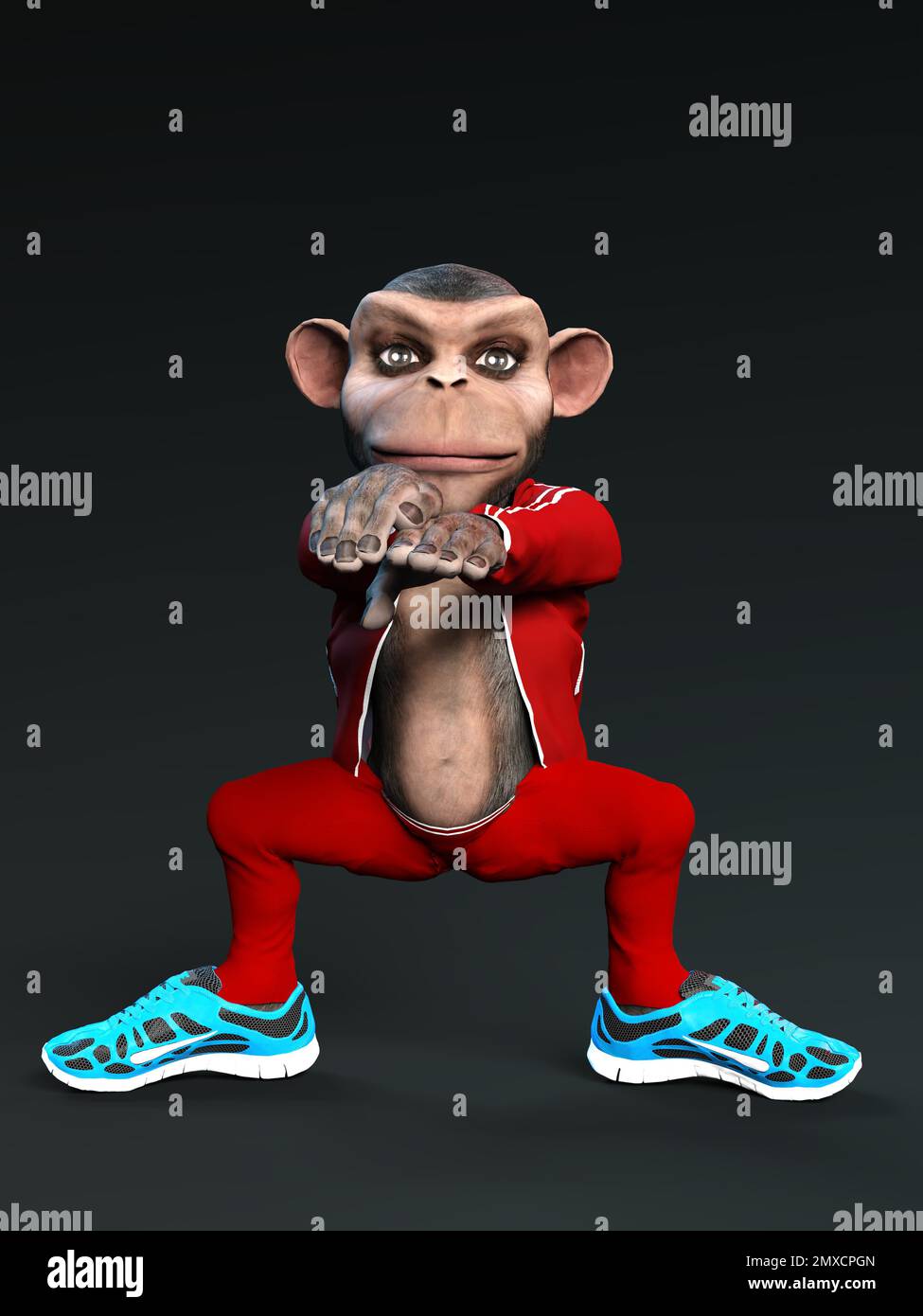 3D-illustration of a cute and funny human cartoon monkey animal as a ...