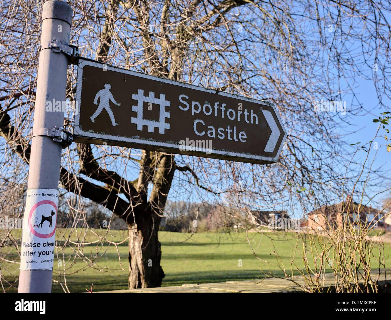 English Heritage sign directing to Spofforth Castle. North Yorkshire ...