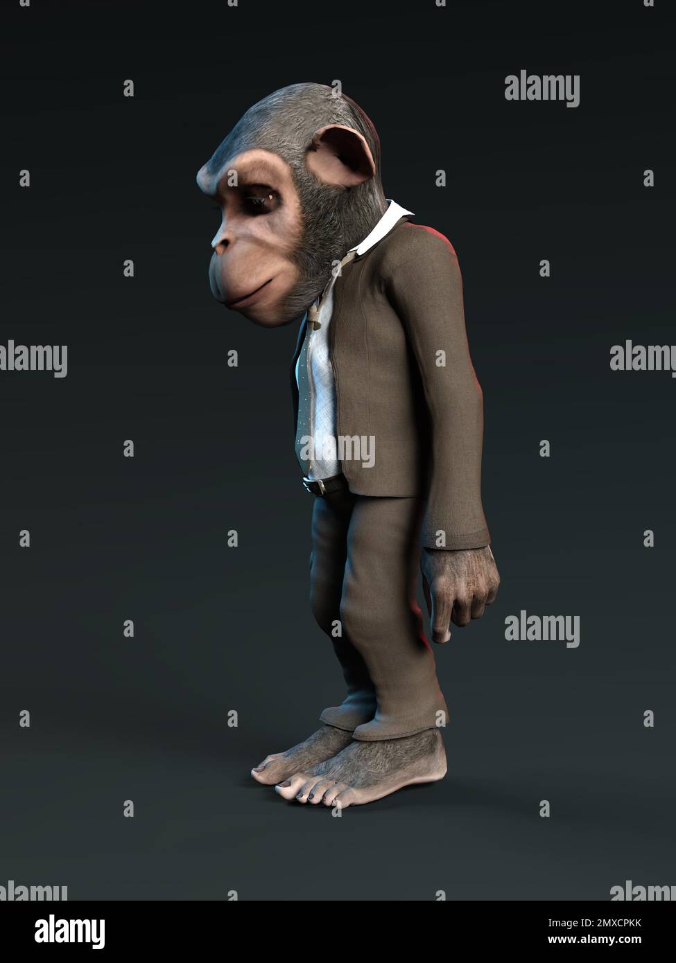 3D-illustration of a cute and funny human cartoon monkey animal in a ...
