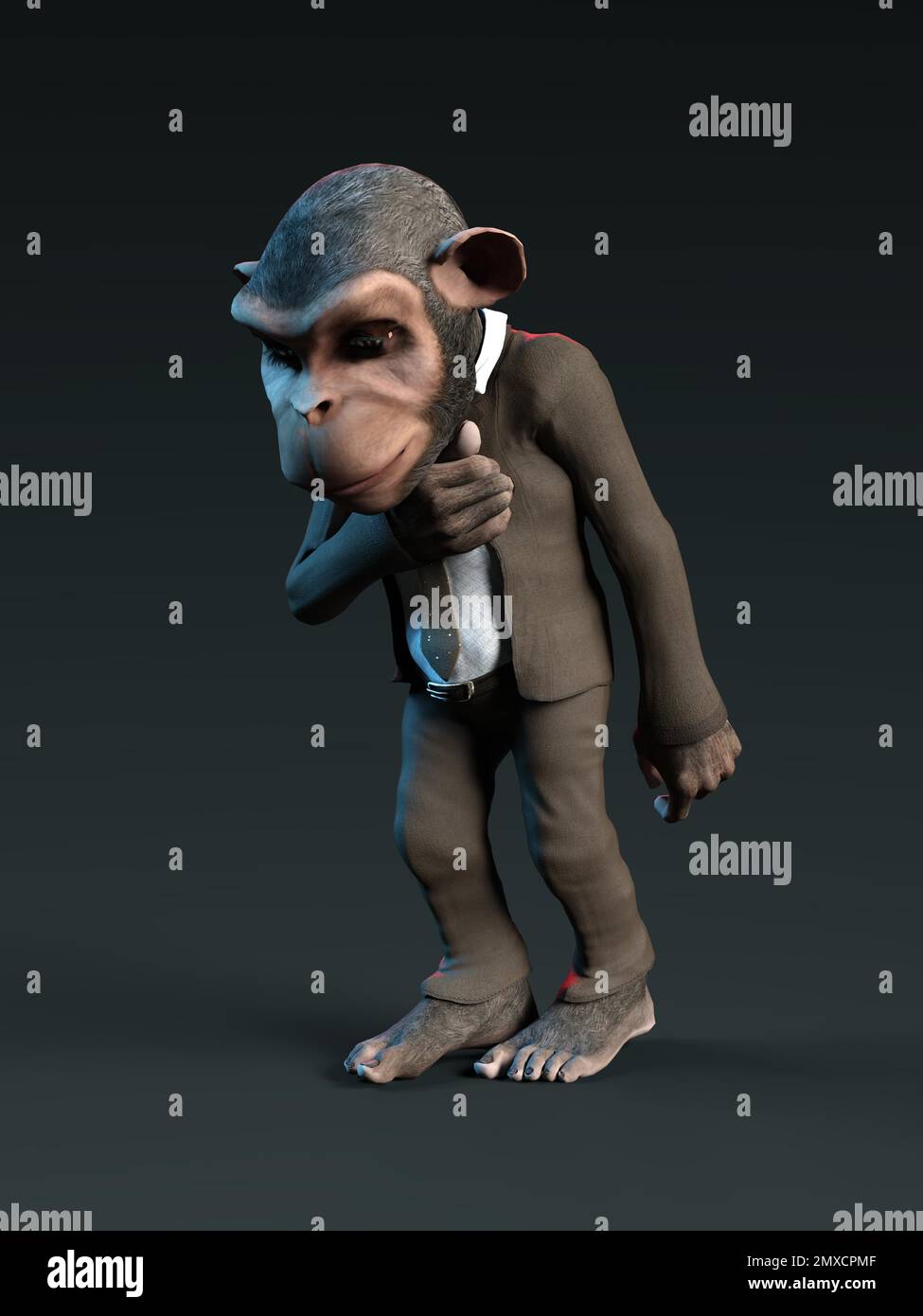 3D-illustration of a cute and funny human cartoon monkey animal in a ...