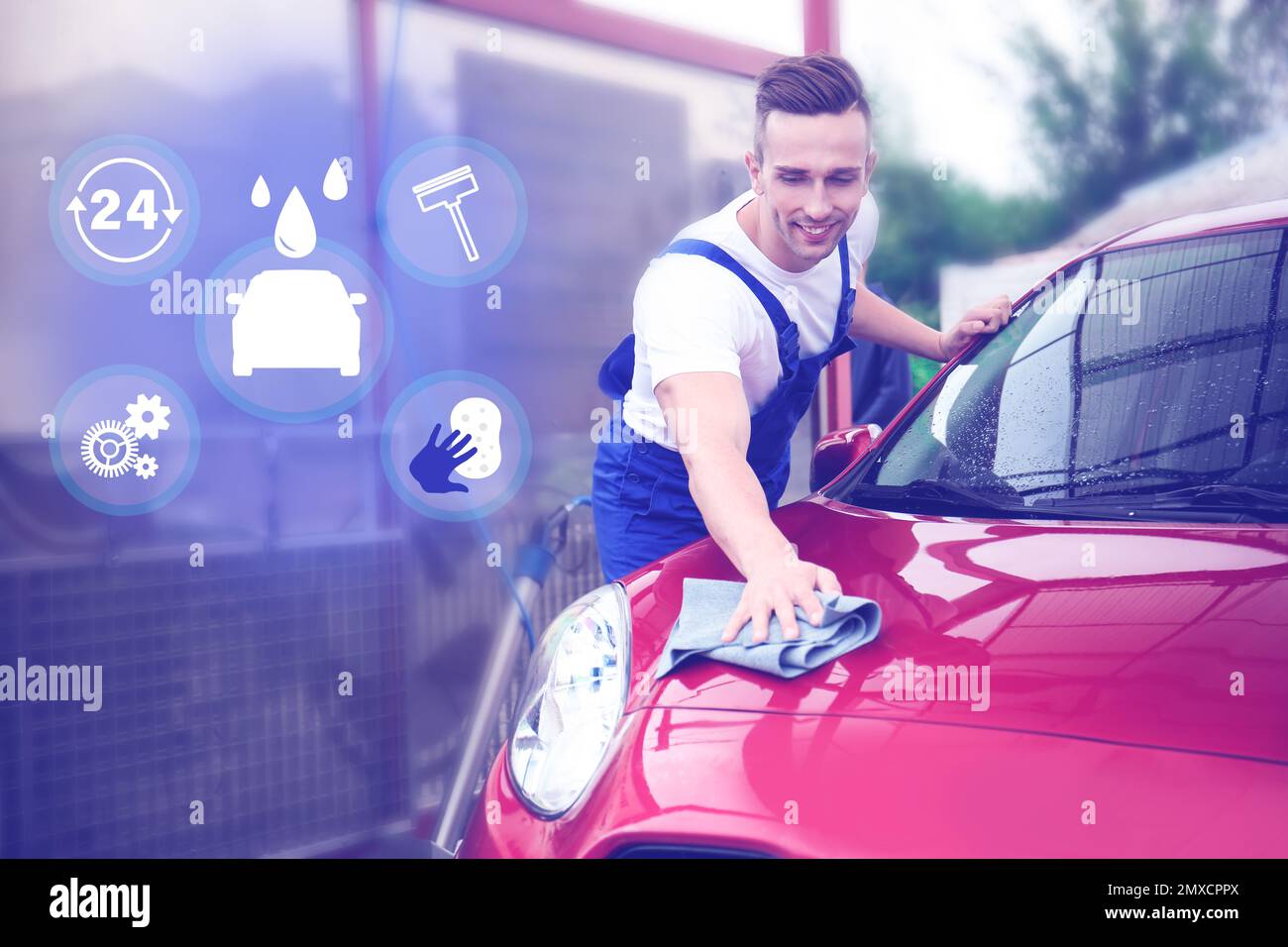 Illustration man washing car hi-res stock photography and images - Alamy