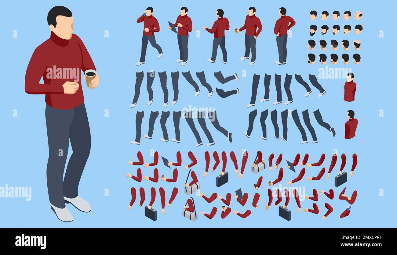 Isometric man character constructor for designe. Set of man character ...