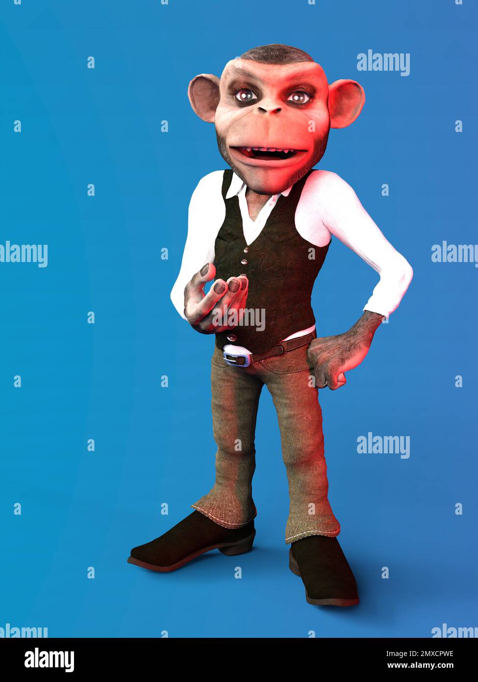 3D-illustration of a cute and funny human cartoon monkey animal in a ...