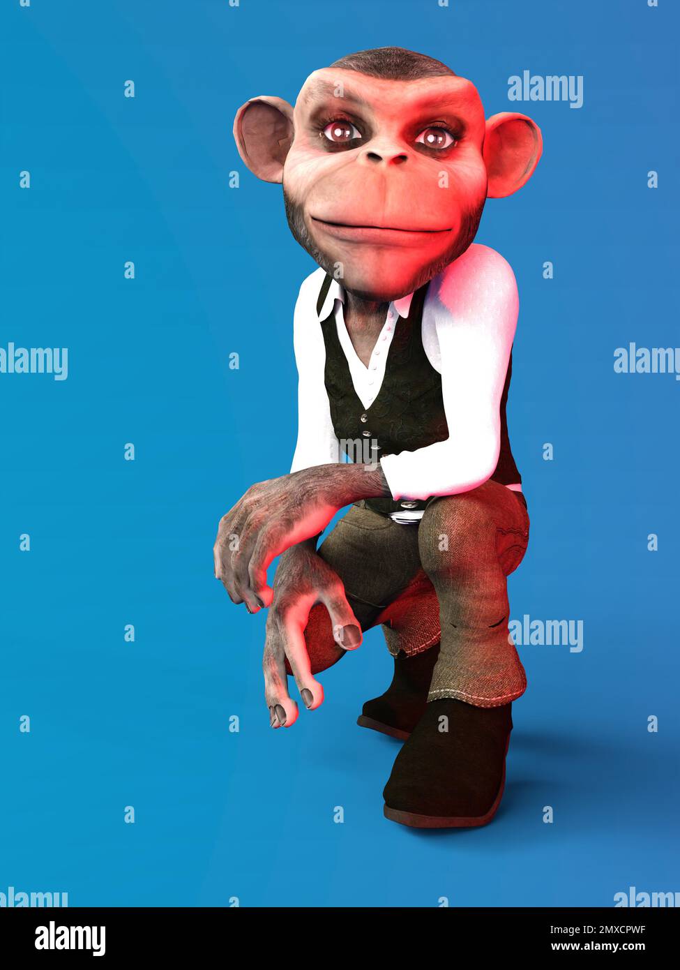 3D-illustration of a cute and funny human cartoon monkey animal in a ...