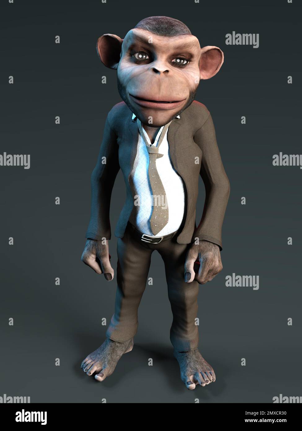 3D-illustration of a cute and funny human cartoon monkey animal in a ...