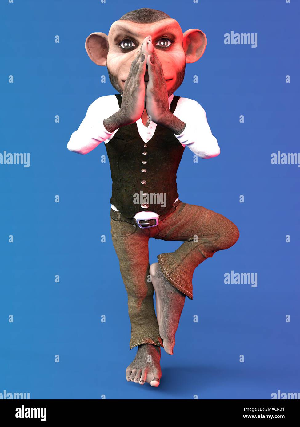 3D-illustration of a cute and funny human cartoon monkey animal in a ...