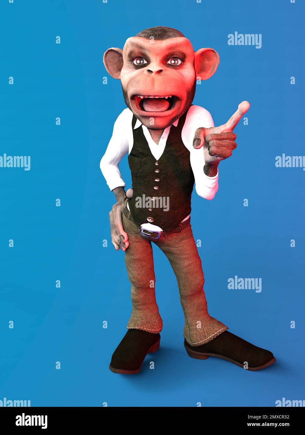 3D-illustration of a cute and funny human cartoon monkey animal in a ...