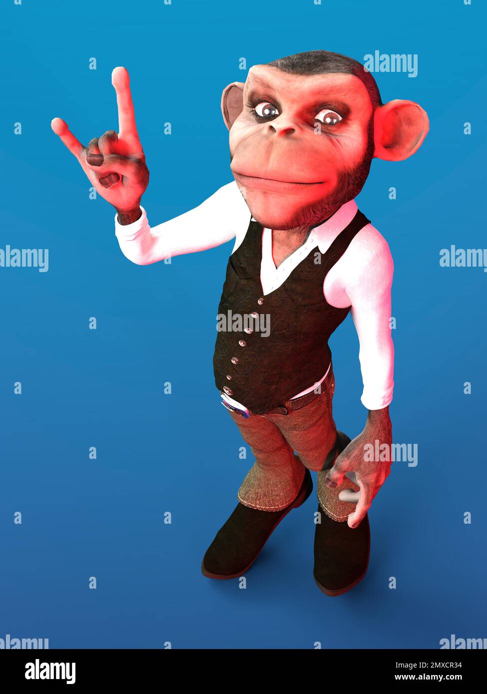 3D-illustration of a cute and funny human cartoon monkey animal in a ...