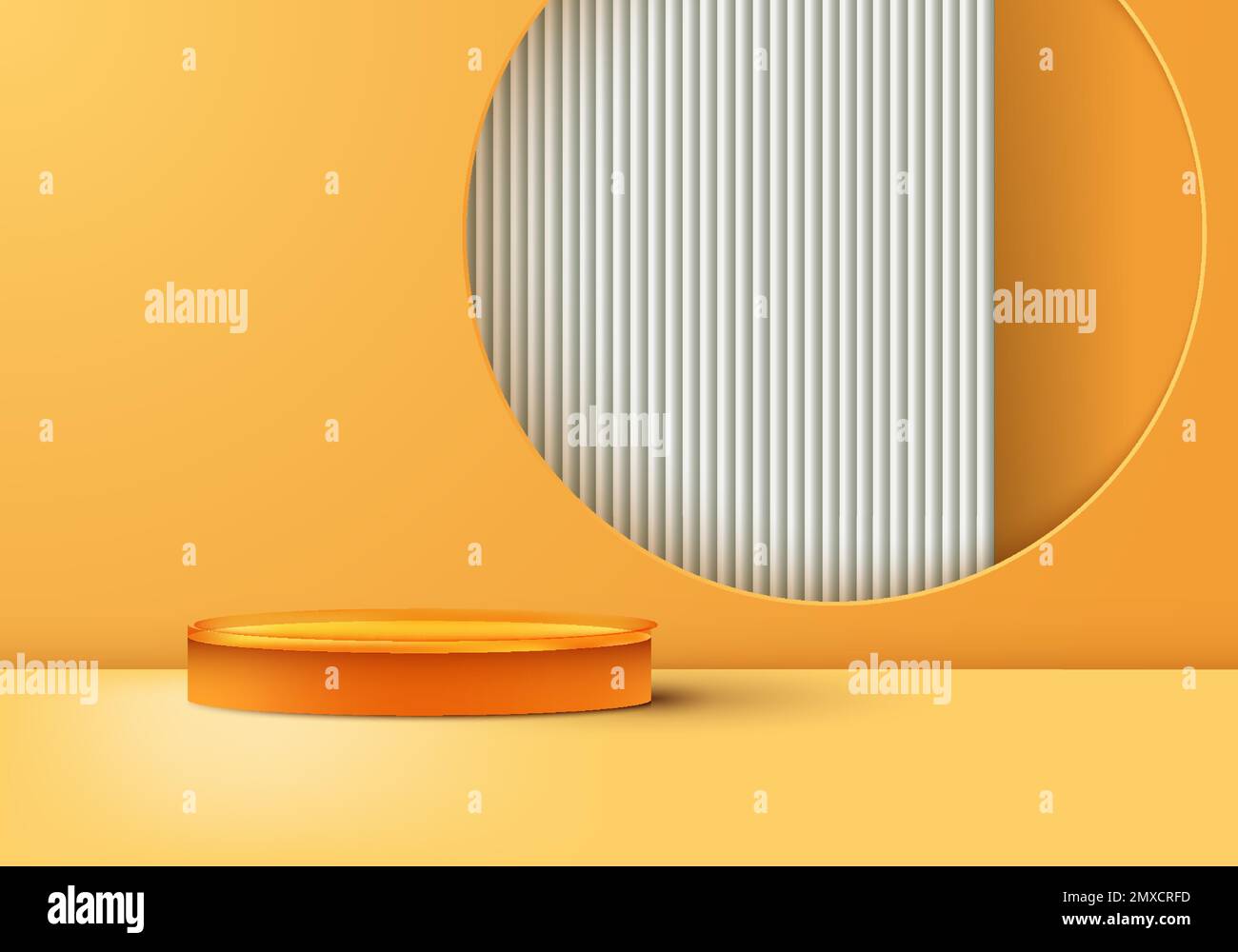 3D realistic products display yellow podium stand pedestal with circle ...