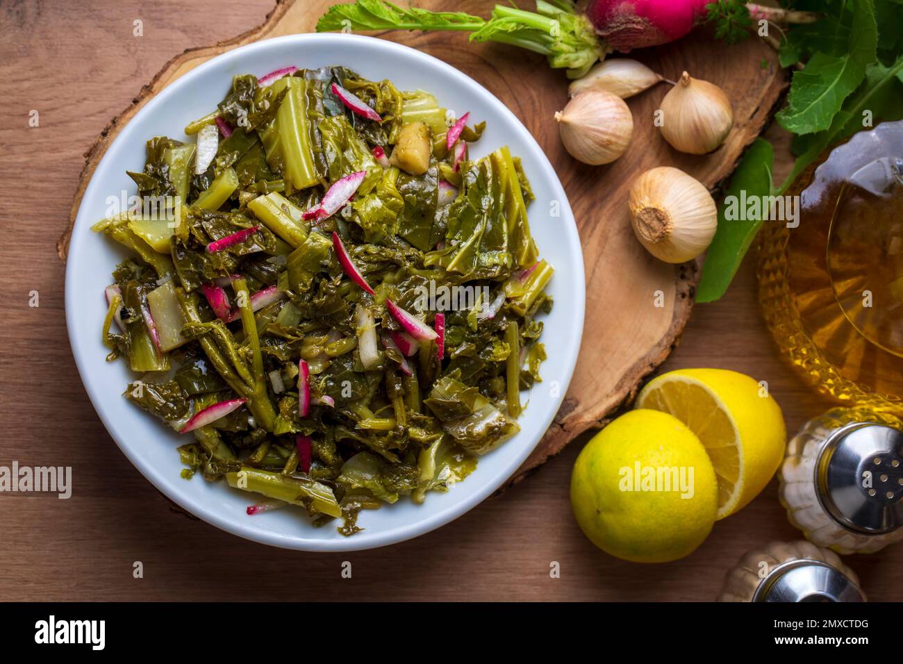 Traditional Turkish appetizers; Aegean Herbs Salad, Radish Salad ...