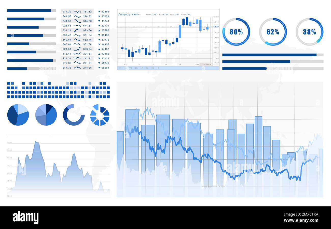 Fintech concept. Illustration of charts and statistic information Stock ...