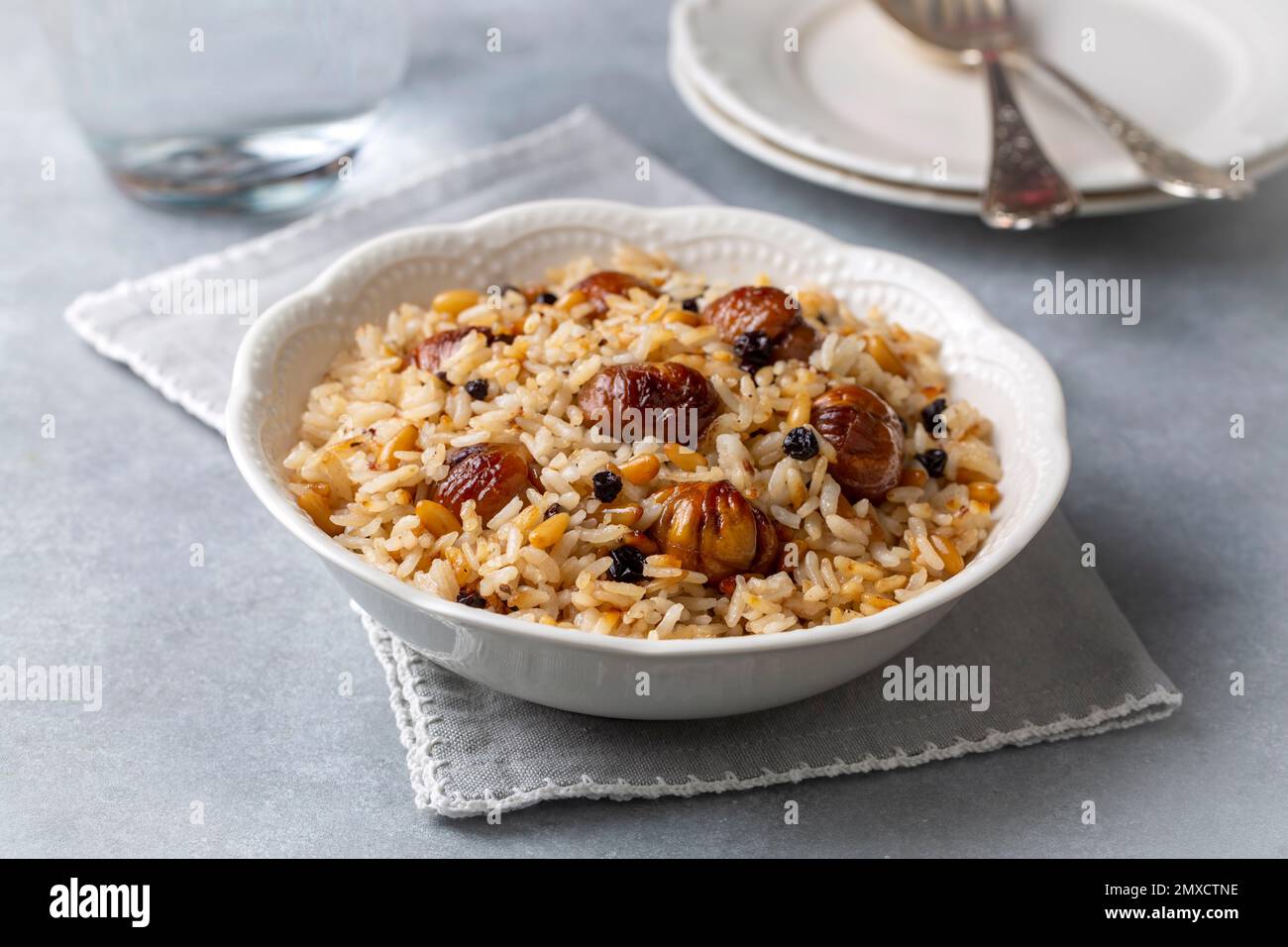 Traditional delicious Turkish food; chestnut rice pilaf (Turkish name ...
