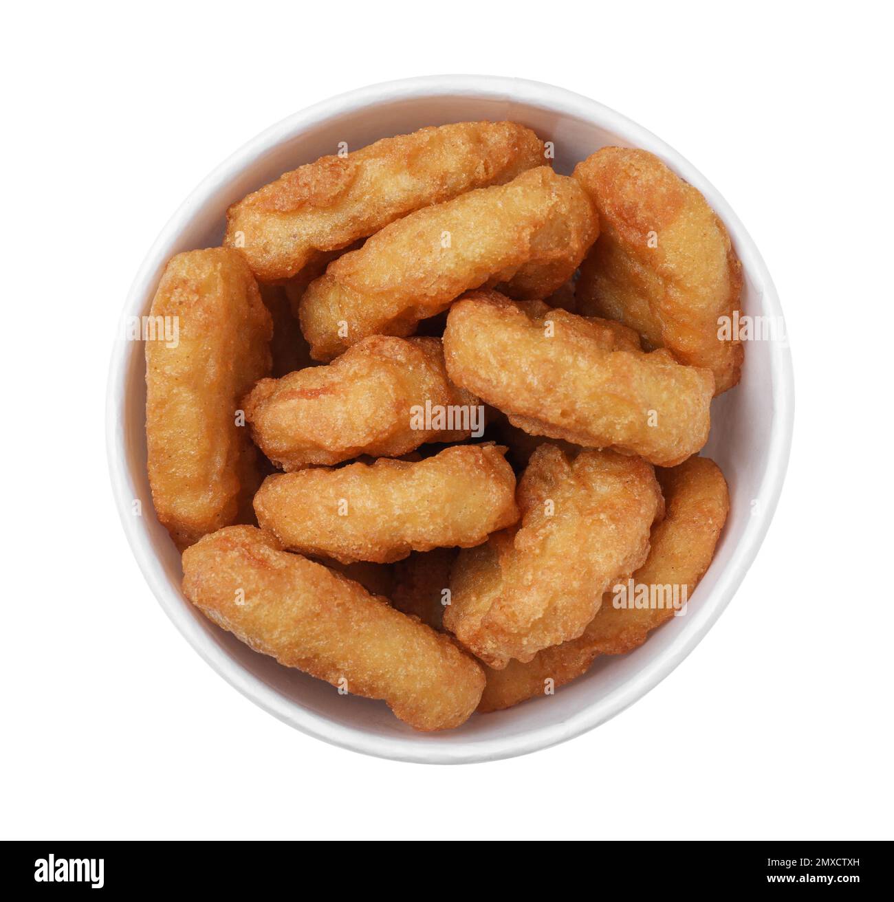 Bucket with tasty chicken nuggets isolated on white, top view Stock ...