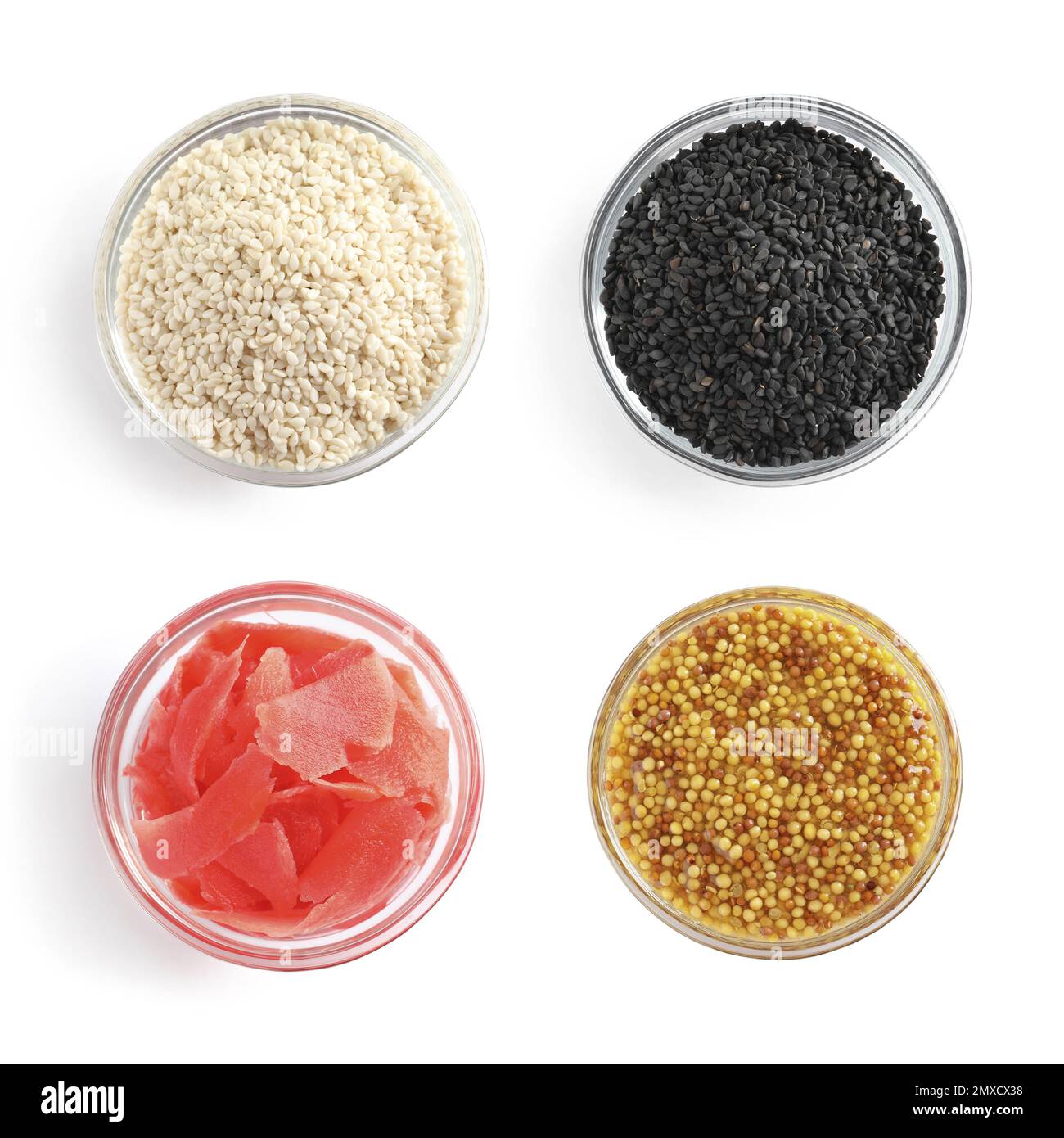 Set of different delicious sauce and condiments on white background ...