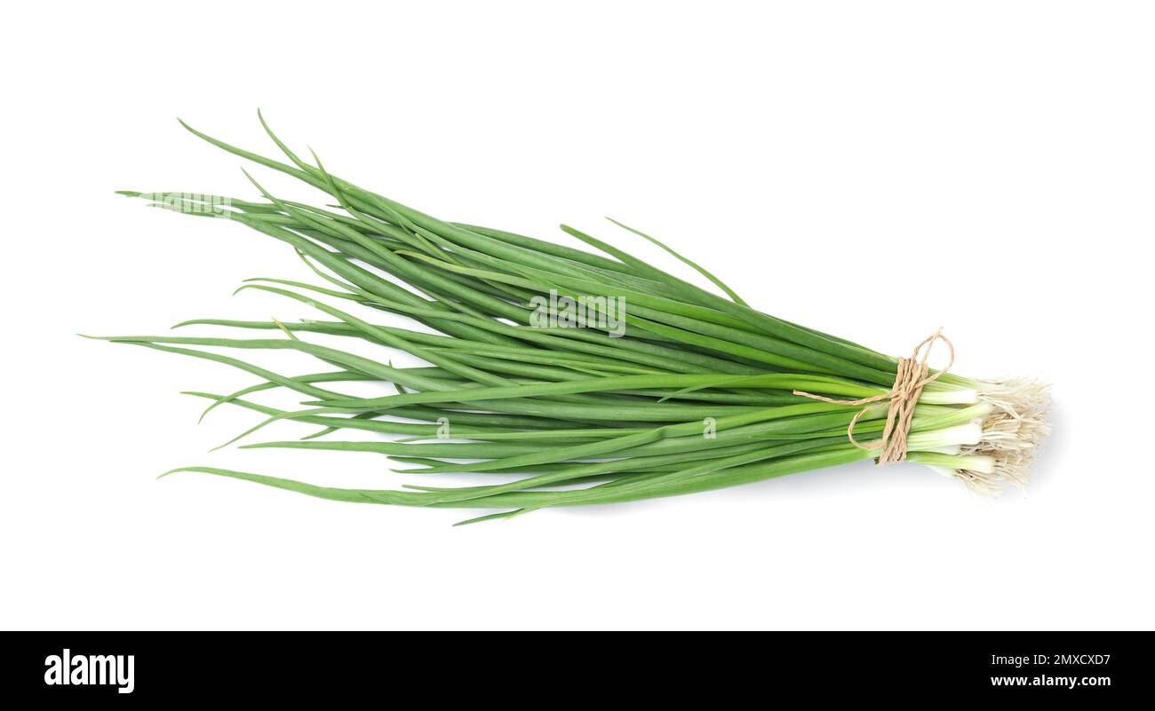 Fresh green spring onions isolated on white, top view Stock Photo - Alamy