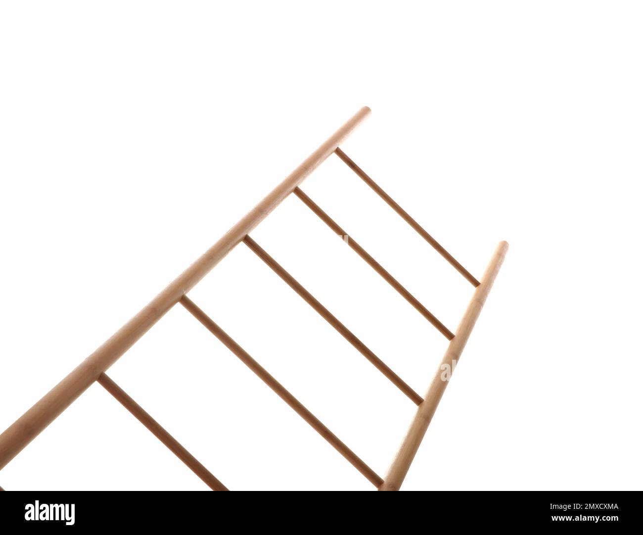 Modern wooden ladder isolated on white, low angle view Stock Photo - Alamy