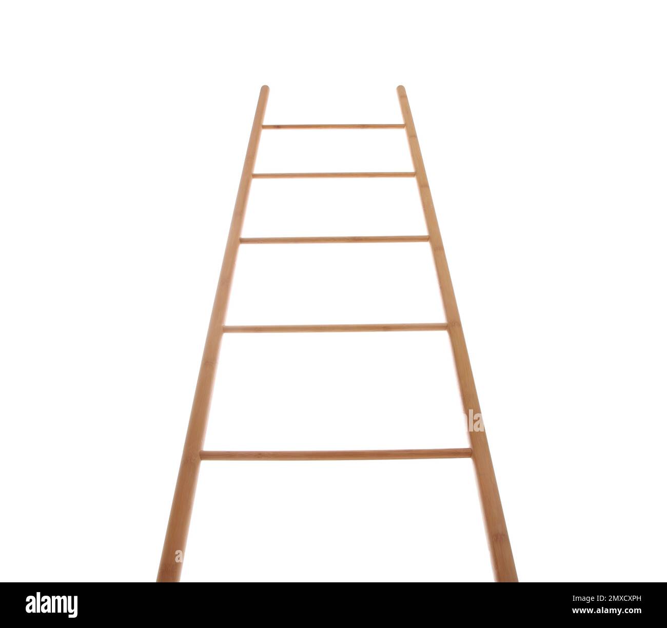 Modern wooden ladder isolated on white, low angle view Stock Photo - Alamy