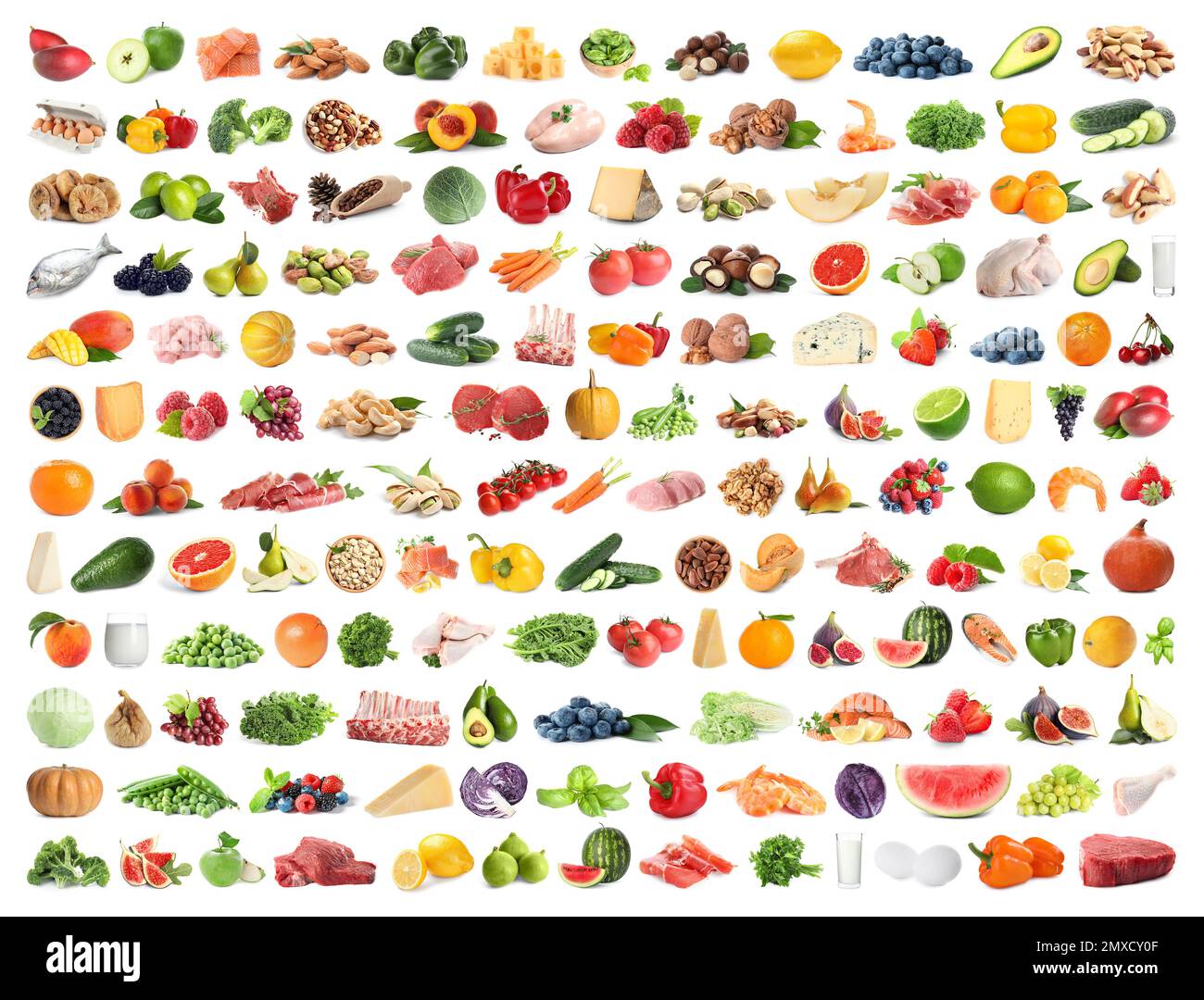 Set of different food on white background Stock Photo - Alamy