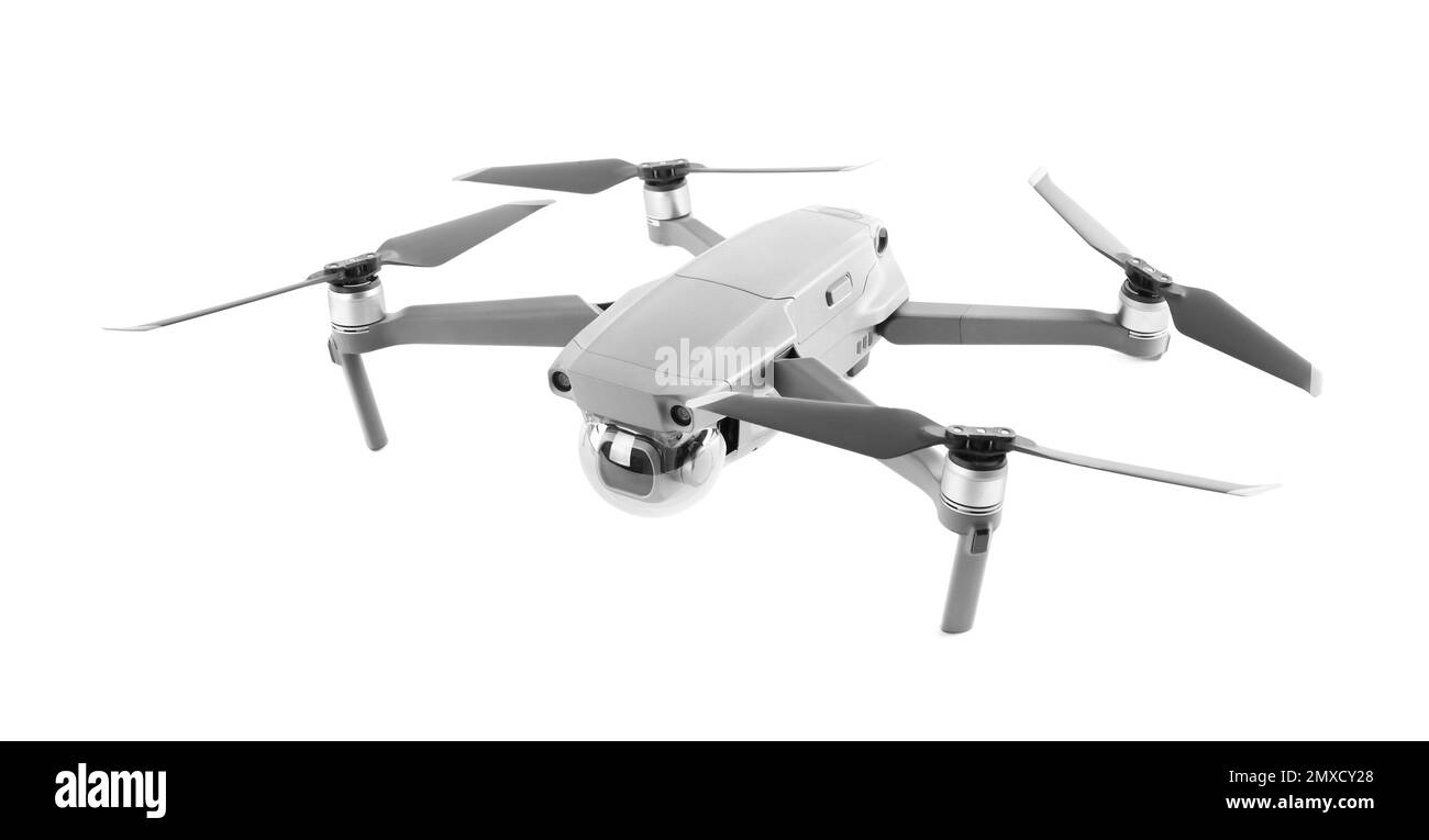 Modern drone with camera isolated on white Stock Photo - Alamy