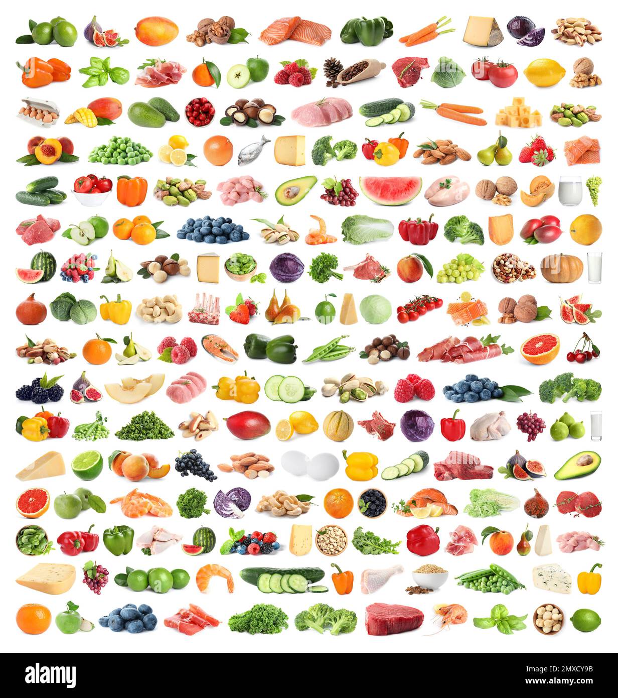 Set of different food on white background Stock Photo - Alamy